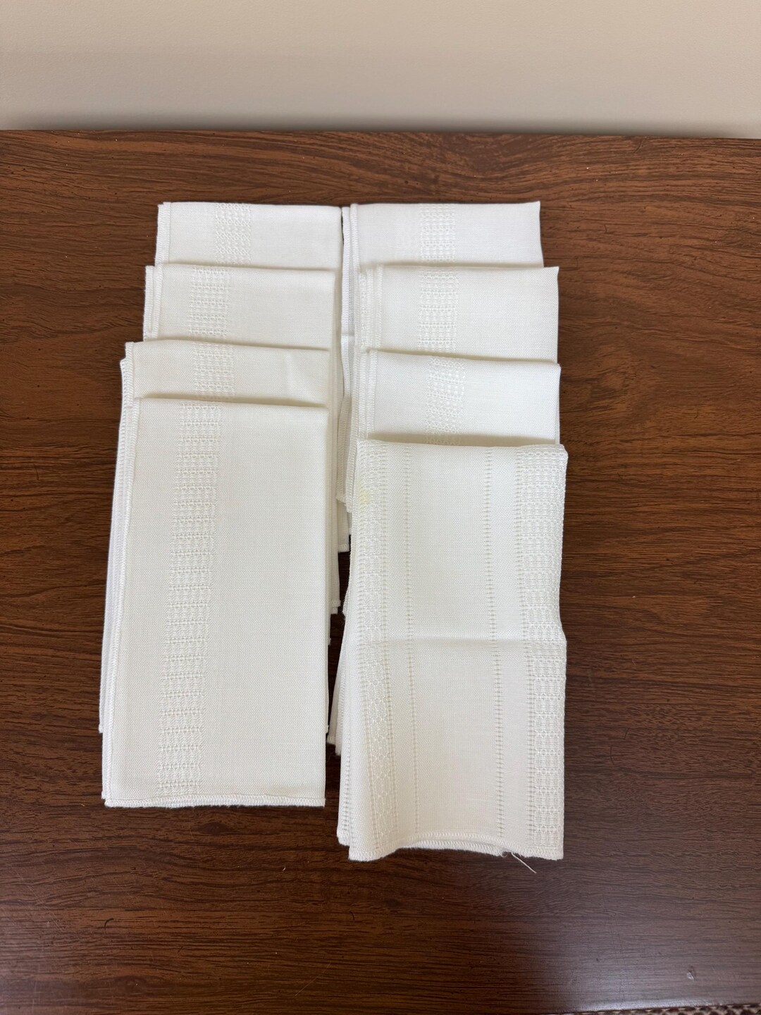 Set of 8 Vintage Large Cloth Napkins Off-white Linen Polyester Rayon ...