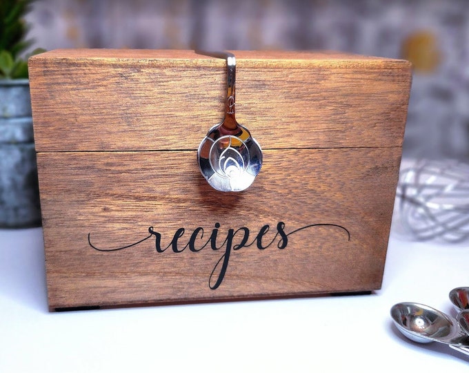 Recipe Box With Dividers & 4x6 Recipe Cards Personalized Engraved Wood ...