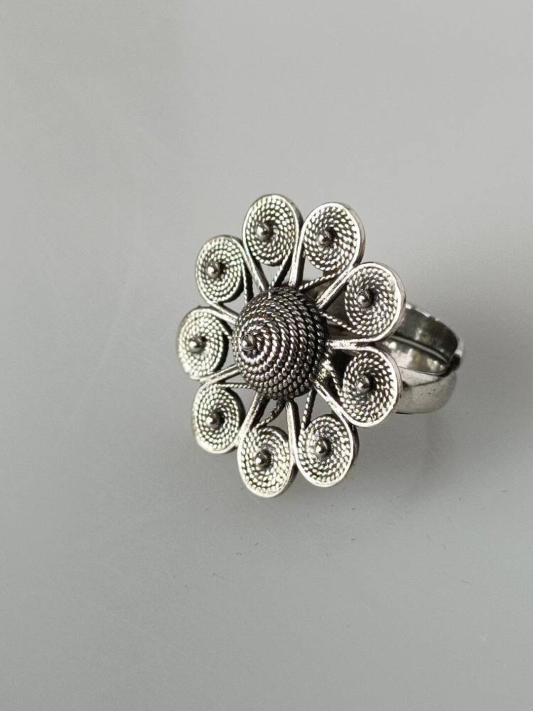 Large Flower Ring, Spring Flower Ring, Silver Flower Ring, Oxidized ...