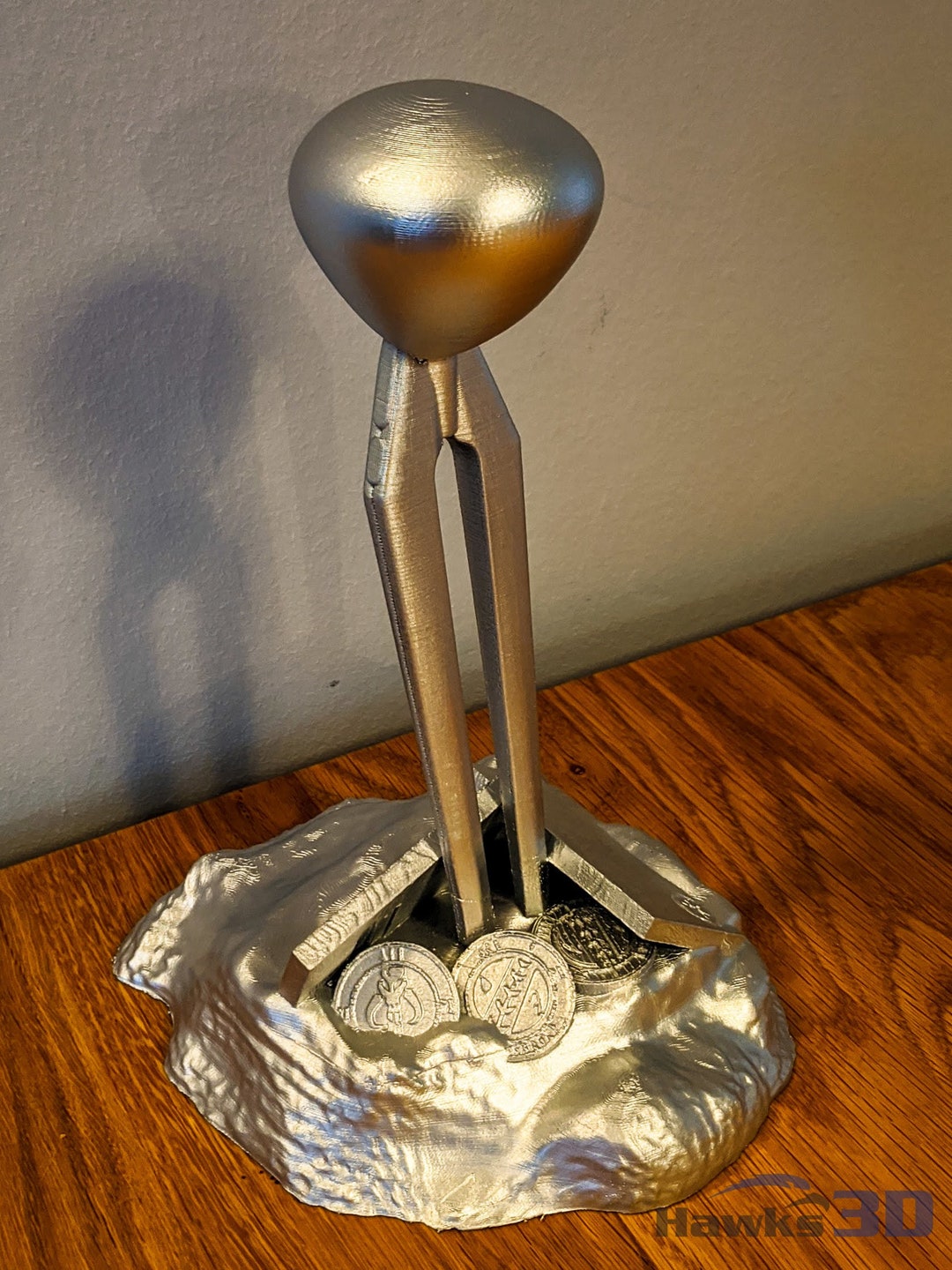 Mandalorian Helmet Stand With Beskar Bars and Mythosaurus Coins Helmet ...