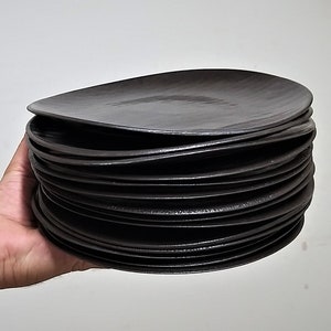 Black Dish Set, Unique Black Plate Set for 1-12, Black Ceramic Dinner ...
