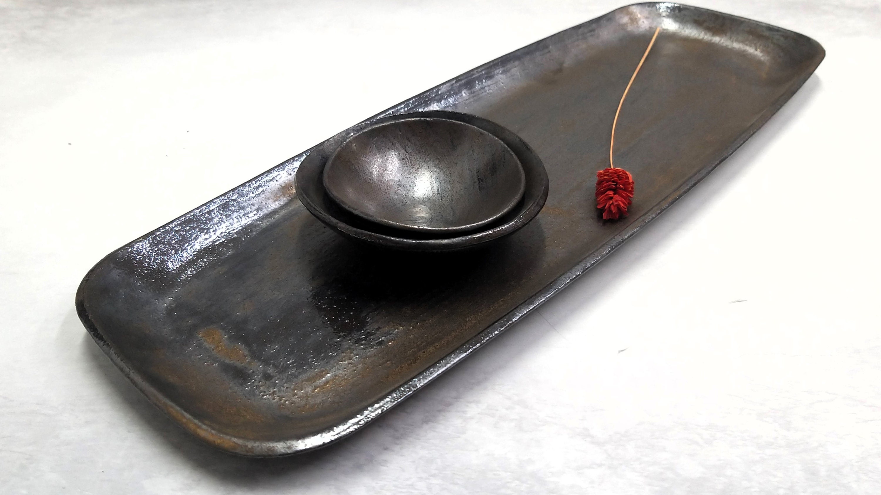 Black Ceramic Serving Tray, Long Black Rectangle Tray, Ceramic Tea Tray ...