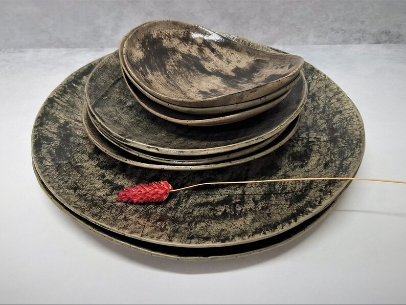 Ceramic Dinnerware Set Unique Plate Set Rustic Dish Set - Etsy