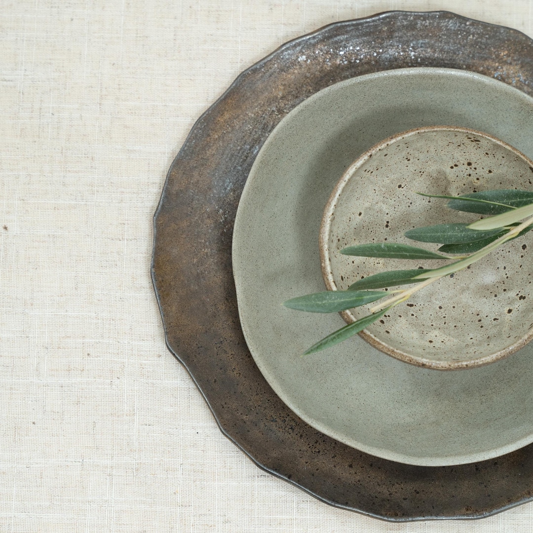 Rustic Ceramic Dinnerware Sets, Handmade Plates Set, Stoneware Dinner ...
