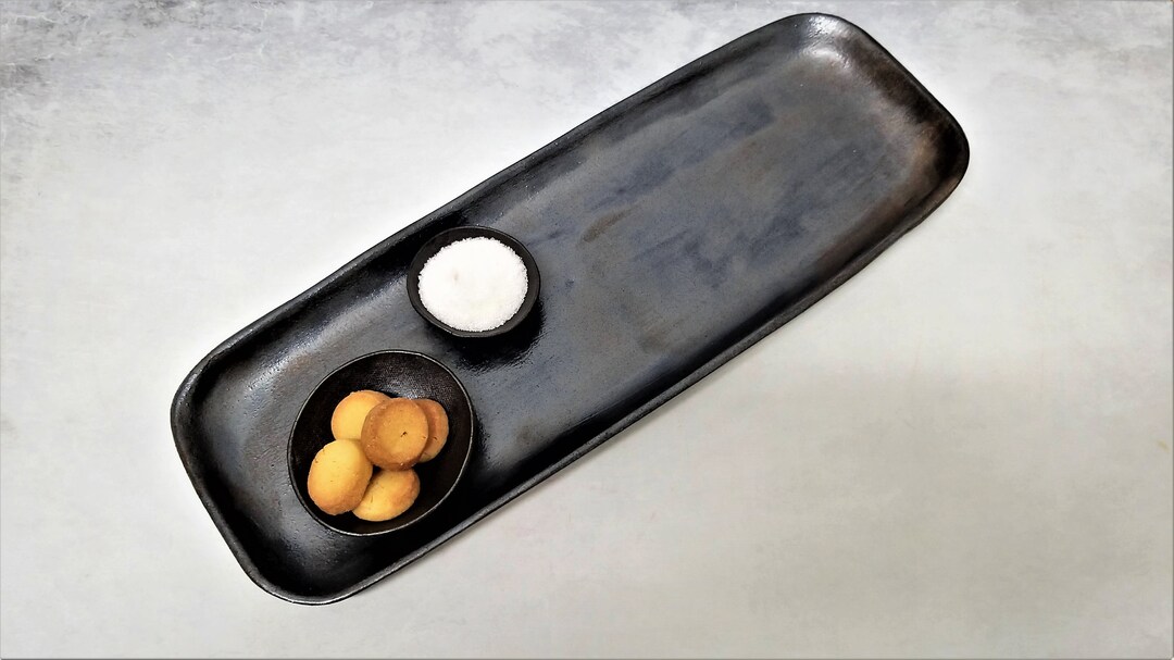 Black Rectangle Ceramic Serving Tray, Rectangular Serving Platter ...