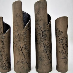 Tall Thin Vase, Tall Skinny Vase, Ceramic Tube Vase, Rustic Stoneware ...