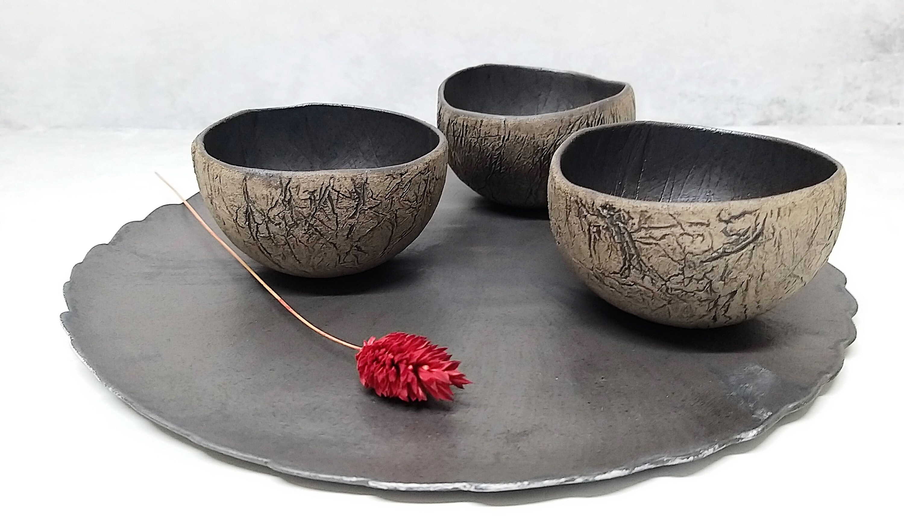 Serving Bowl Set Ceramic Mini Bowl Set Black Plate and Bowl - Etsy
