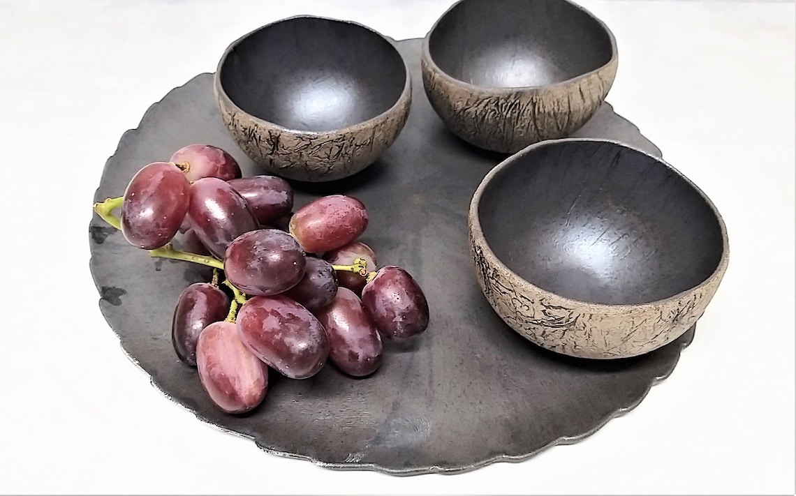 Serving Bowl Set Ceramic Mini Bowl Set Black Plate and Bowl - Etsy