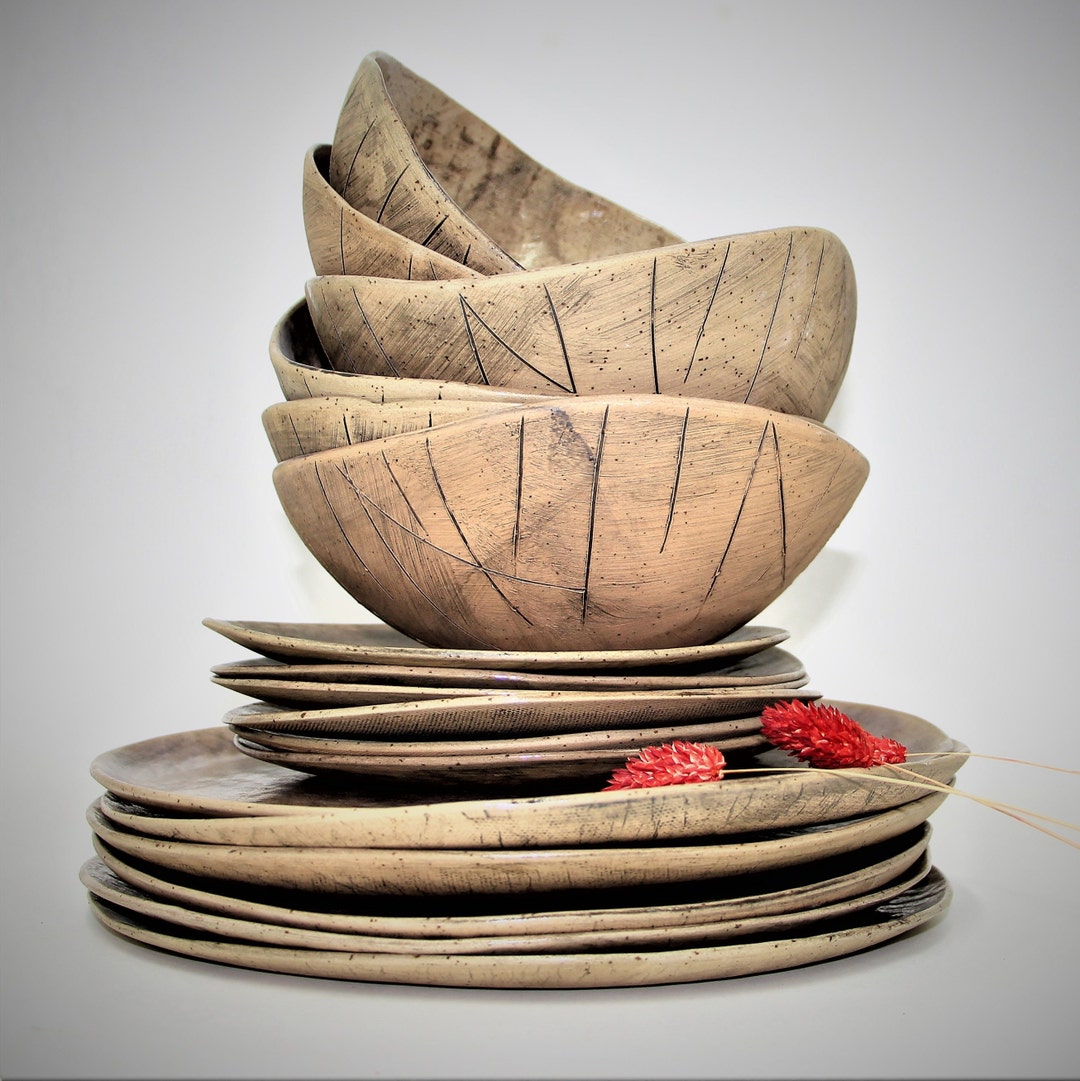 Handmade Ceramic 38-piece Dinnerware Set, Rustic Wabi Sabi Stoneware - Etsy