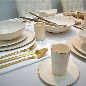 Ceramic Dinnerware Set for 8, White Stoneware Dinnerware Set, Earth ...