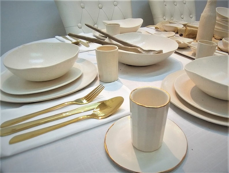 Ceramic Dinnerware Set for 8 White Stoneware Dinnerware Set - Etsy