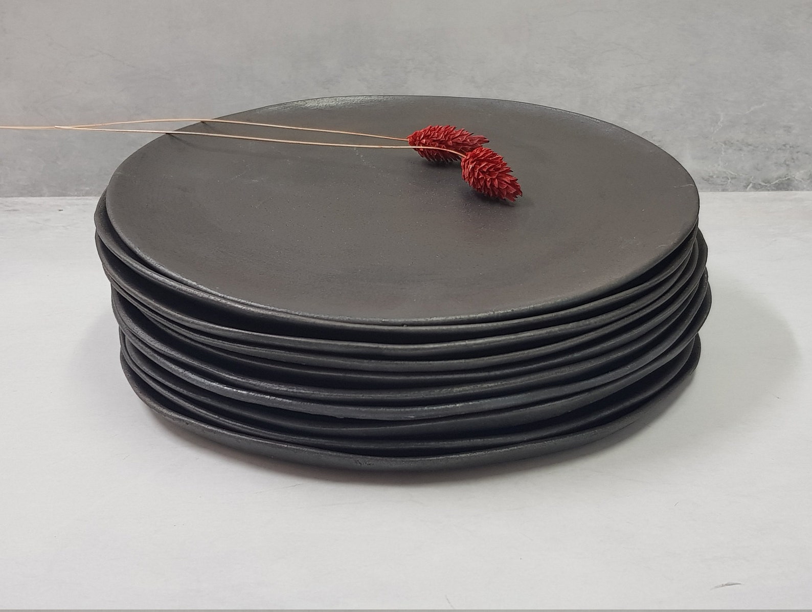 Black Dinner Plate Set for 1-12, Black Pottery Plate Set, Black Pottery ...