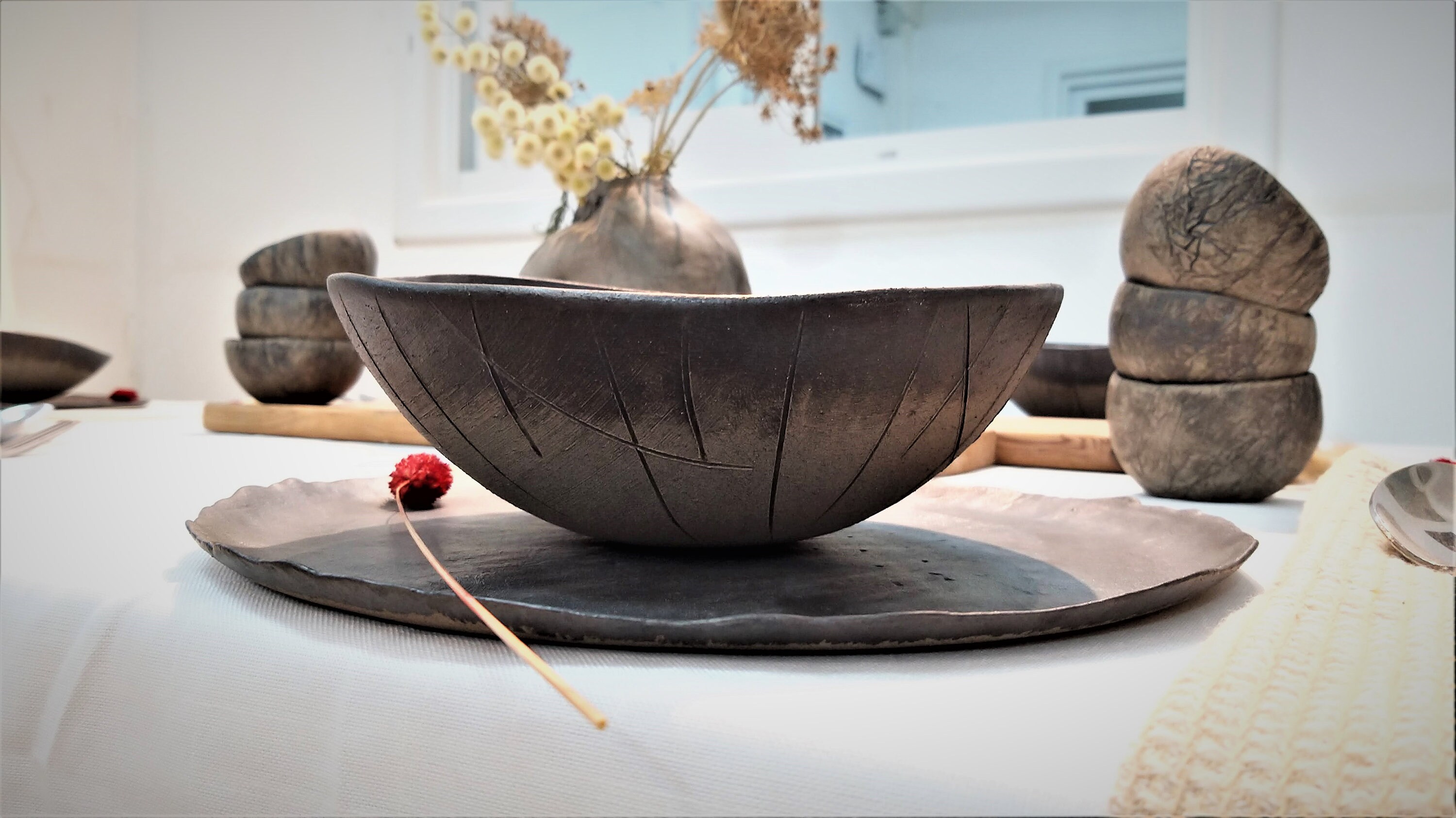 Unique Dinnerware Set, Rustic Ceramic 3 Piece Dinner Set, Stoneware ...