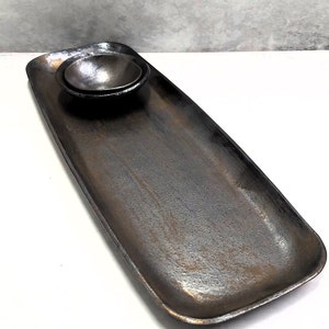 Black Ceramic Serving Tray, Long Black Rectangle Tray, Ceramic Tea Tray ...