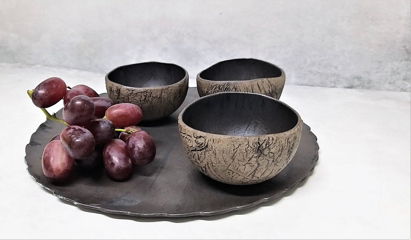 Serving Bowl Set Ceramic Mini Bowl Set Black Plate and Bowl - Etsy