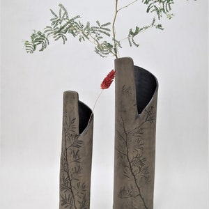 Tall Thin Vase, Tall Skinny Vase, Ceramic Tube Vase, Rustic Stoneware ...