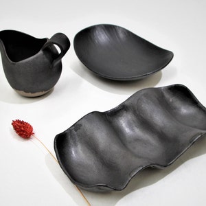 Clay Serving Tray, Black Pottery Tray, Ceramic Serving Platter ...