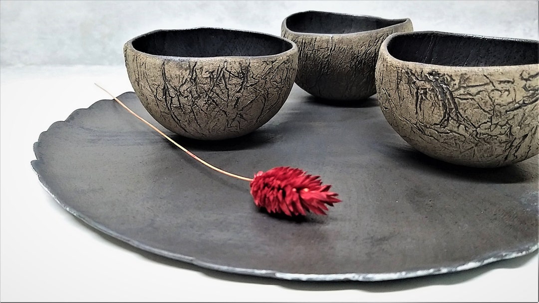 Serving Bowl Set, Ceramic Mini Bowl Set, Black Plate and Bowl Set, Mini ...