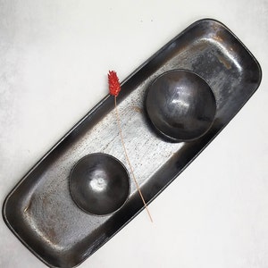 Black Ceramic Serving Tray, Long Black Rectangle Tray, Ceramic Tea Tray ...