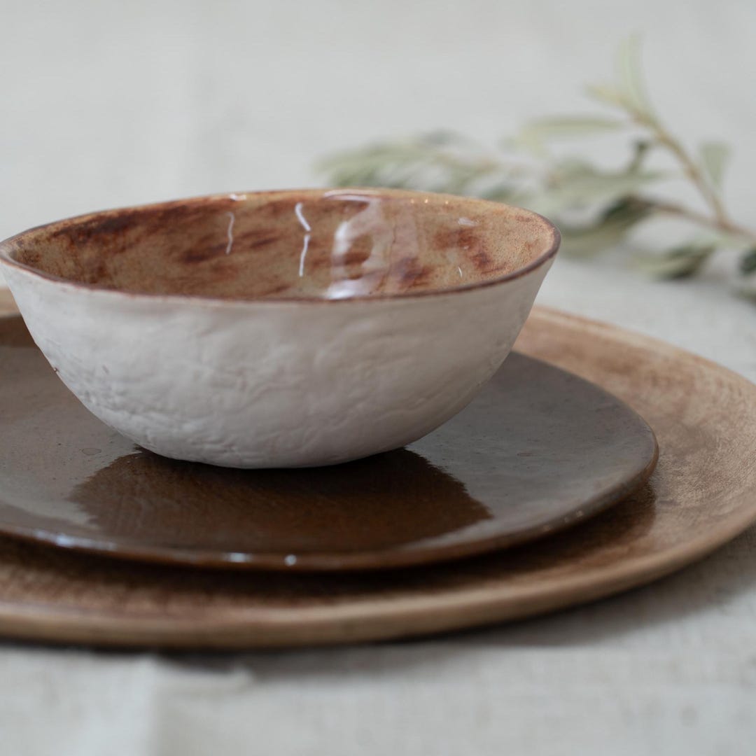 Brown Dinnerware Set, High-end Home Decor, Luxury Dining Set, Rustic ...