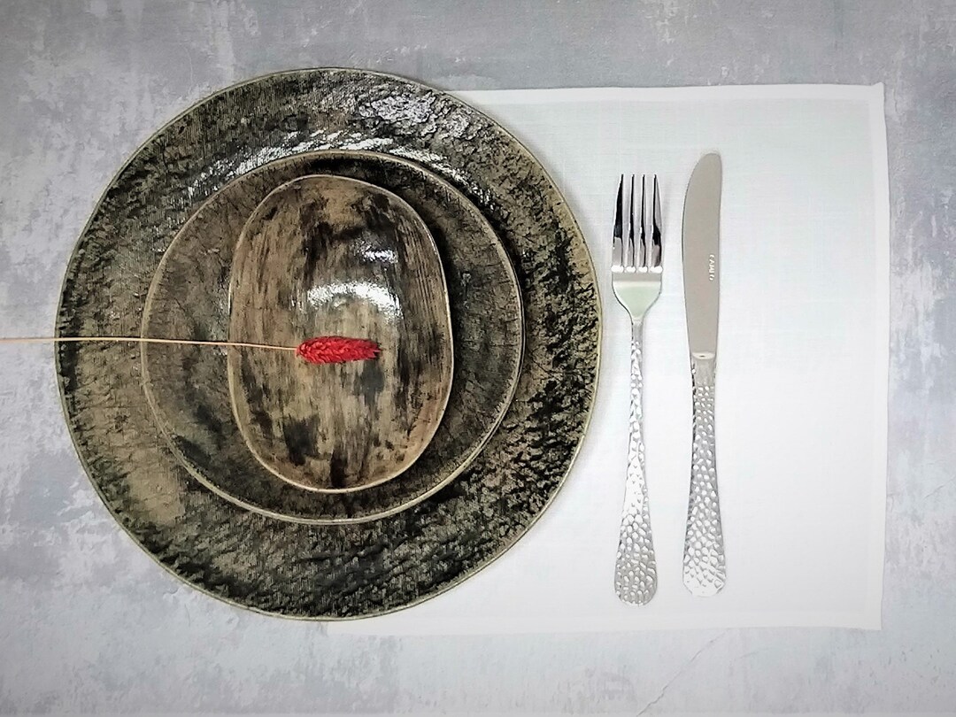 Ceramic Dinnerware Set, Unique Plate Set, Rustic Dish Set, Modern ...