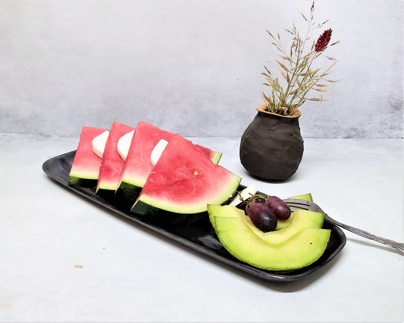 Black Ceramic Serving Tray Long Black Rectangle Tray Ceramic - Etsy