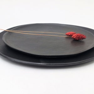 Black Dinner Plate Set for 1-12, Black Pottery Plate Set, Black Pottery ...