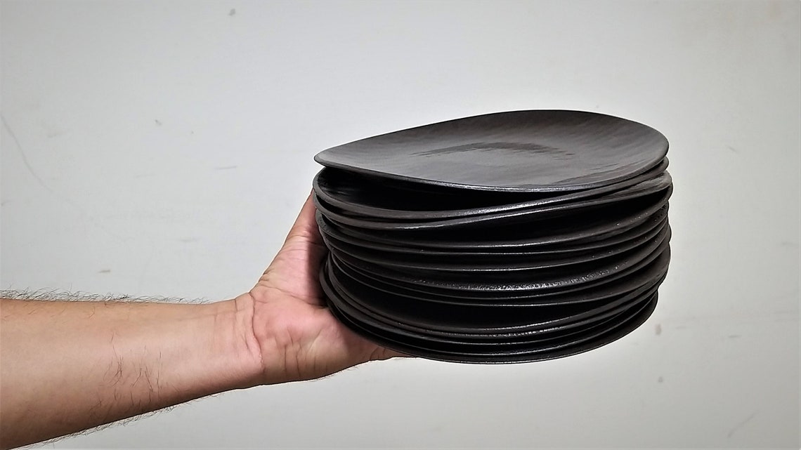 Black Dish Set Unique Black Plate Set for 1-12 Black Ceramic - Etsy