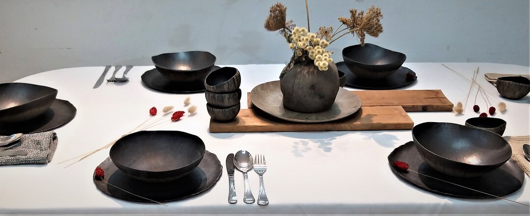 Unique Dinnerware, 20 Piece Dinnerware Set, Black Ceramic Dinner Set ...