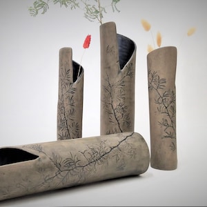 Tall Thin Vase, Tall Skinny Vase, Ceramic Tube Vase, Rustic Stoneware ...
