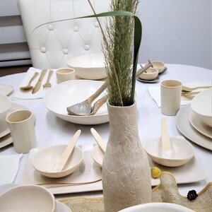 Ceramic Dinnerware Set for 8, White Stoneware Dinnerware Set, Earth ...
