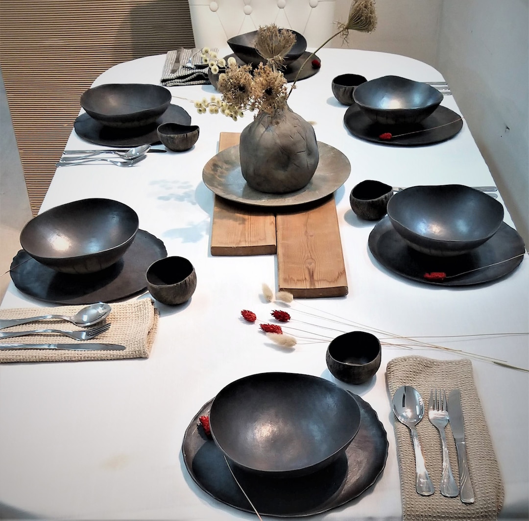 Unique Dinnerware 20 Piece Dinnerware Set Black Ceramic - Etsy