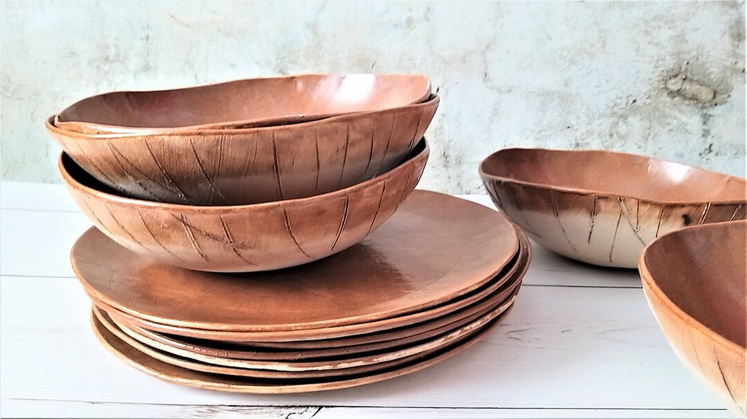 Brown Dinnerware Set Ceramic Dinner Set Stoneware Dish Set - Etsy