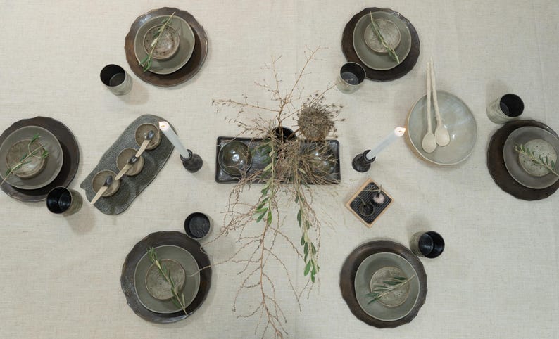 Rustic Ceramic Dinnerware Sets, Handmade Plates Set, Stoneware Dinner ...