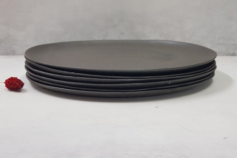 Black Dinner Plate Set for 1-12, Black Pottery Plate Set, Black Pottery ...