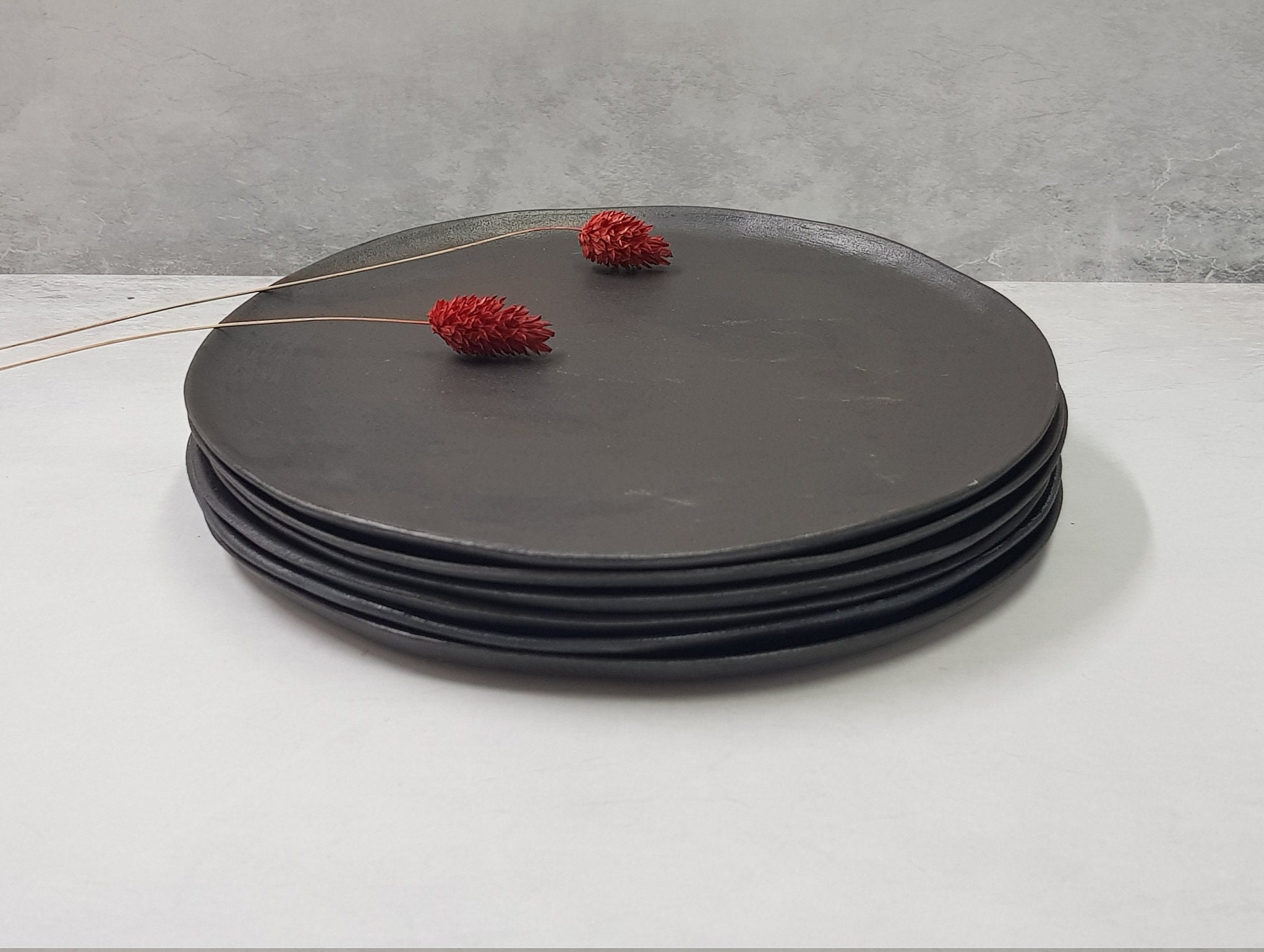 Black Dinner Plate Set for 1-12 Black Pottery Plate Set | Etsy