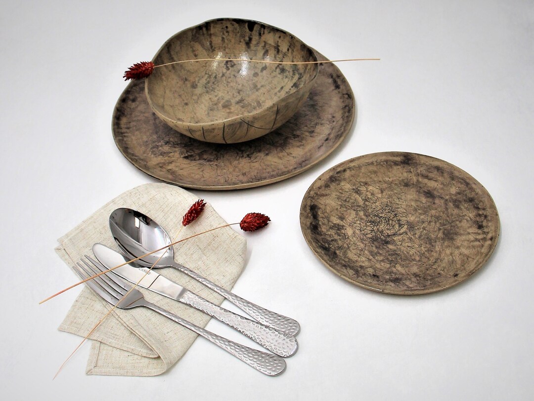 Rustic Dinnerware Set, Handmade Ceramic Dish Set, Unique Dinnerware Set ...