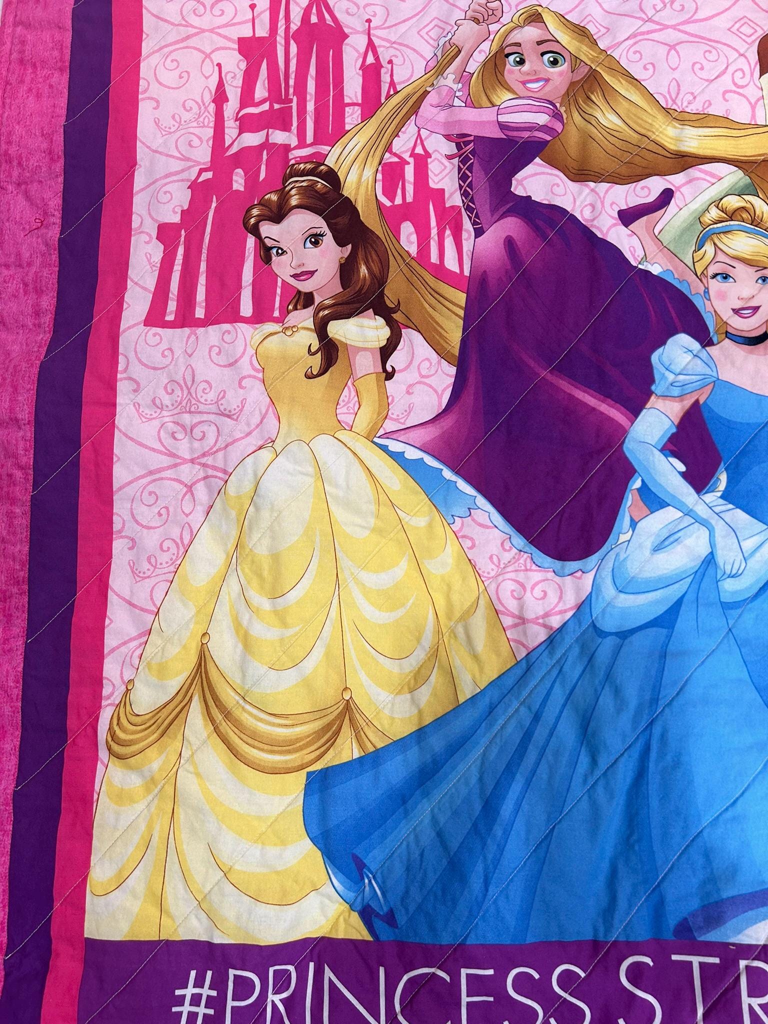 Disney Princess Cinderella, Rapunzel, Tiana, Belle Homemade Throw Quilt ...