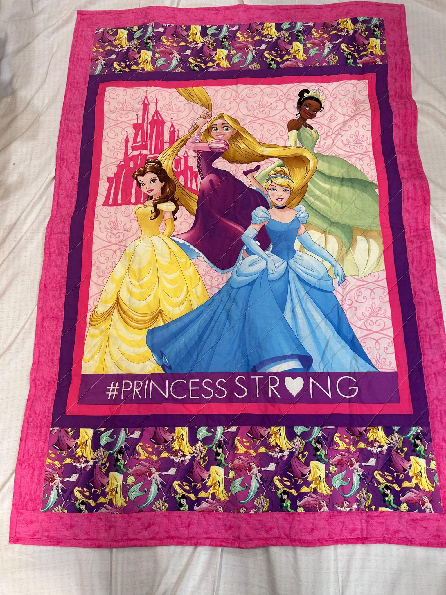 Disney Princess Cinderella, Rapunzel, Tiana, Belle Homemade Throw Quilt ...