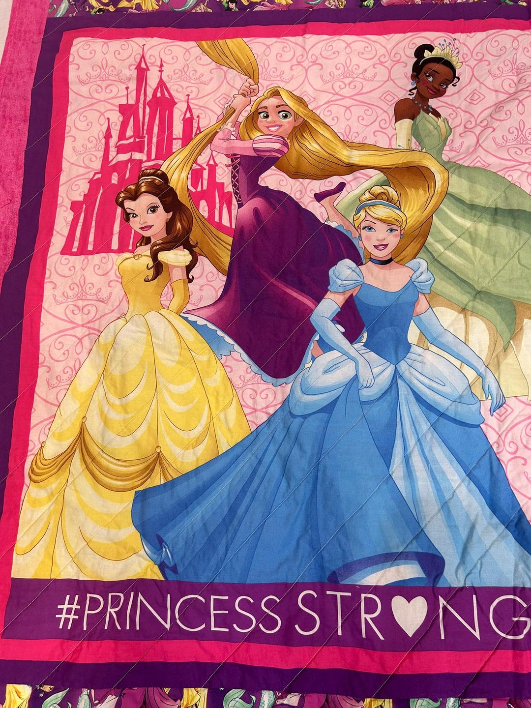 Disney Princess Cinderella, Rapunzel, Tiana, Belle Homemade Throw Quilt ...