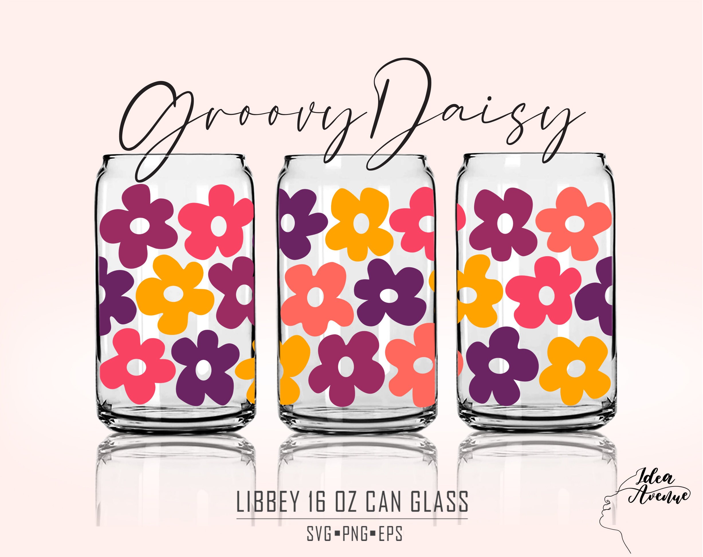 70s Groovy Flower Can Glass Wrap Svg Boho Floral 16oz Libby - Etsy