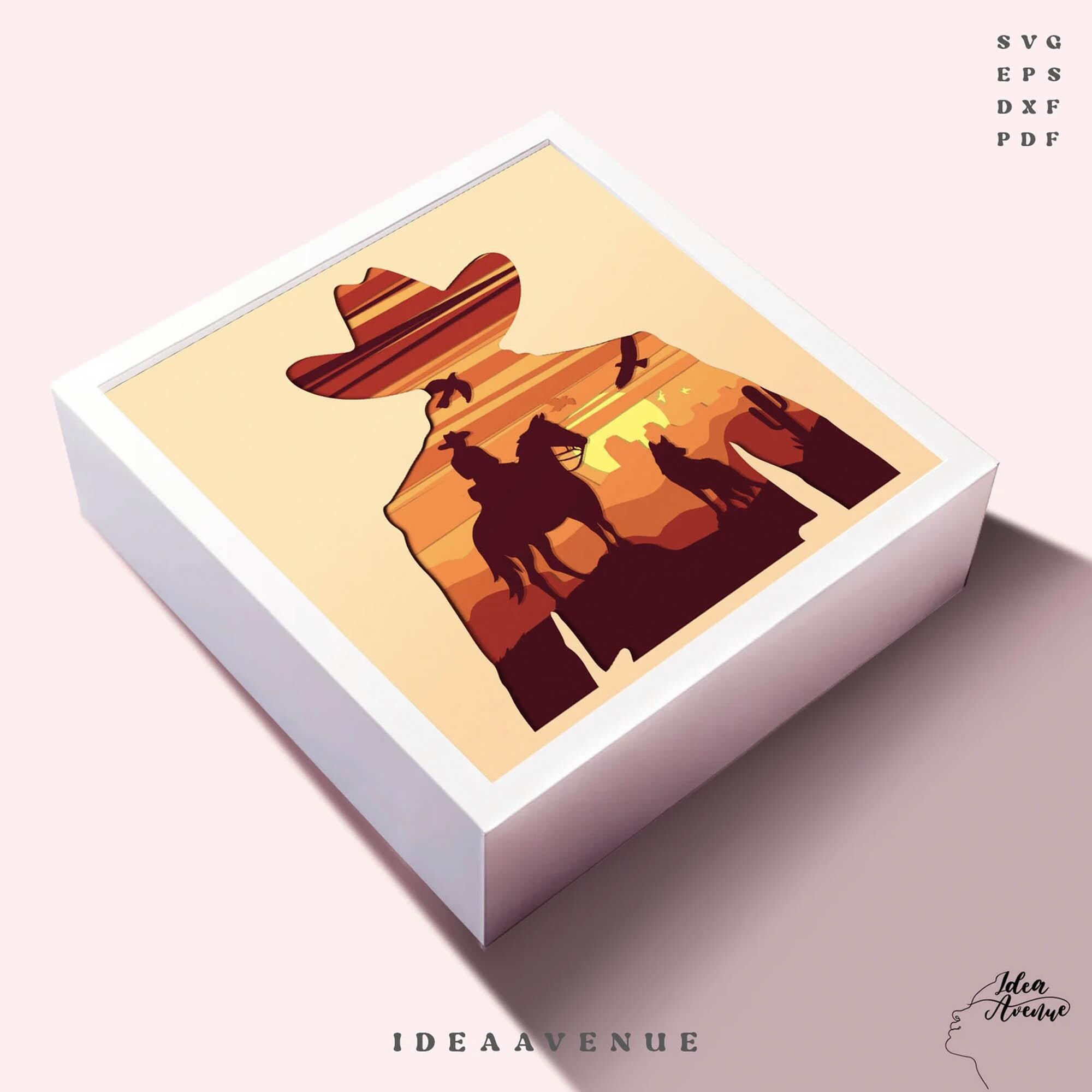 Western Cowboy Shadow Box SVG: Wild West Silhouette, Layered Paper Cut ...