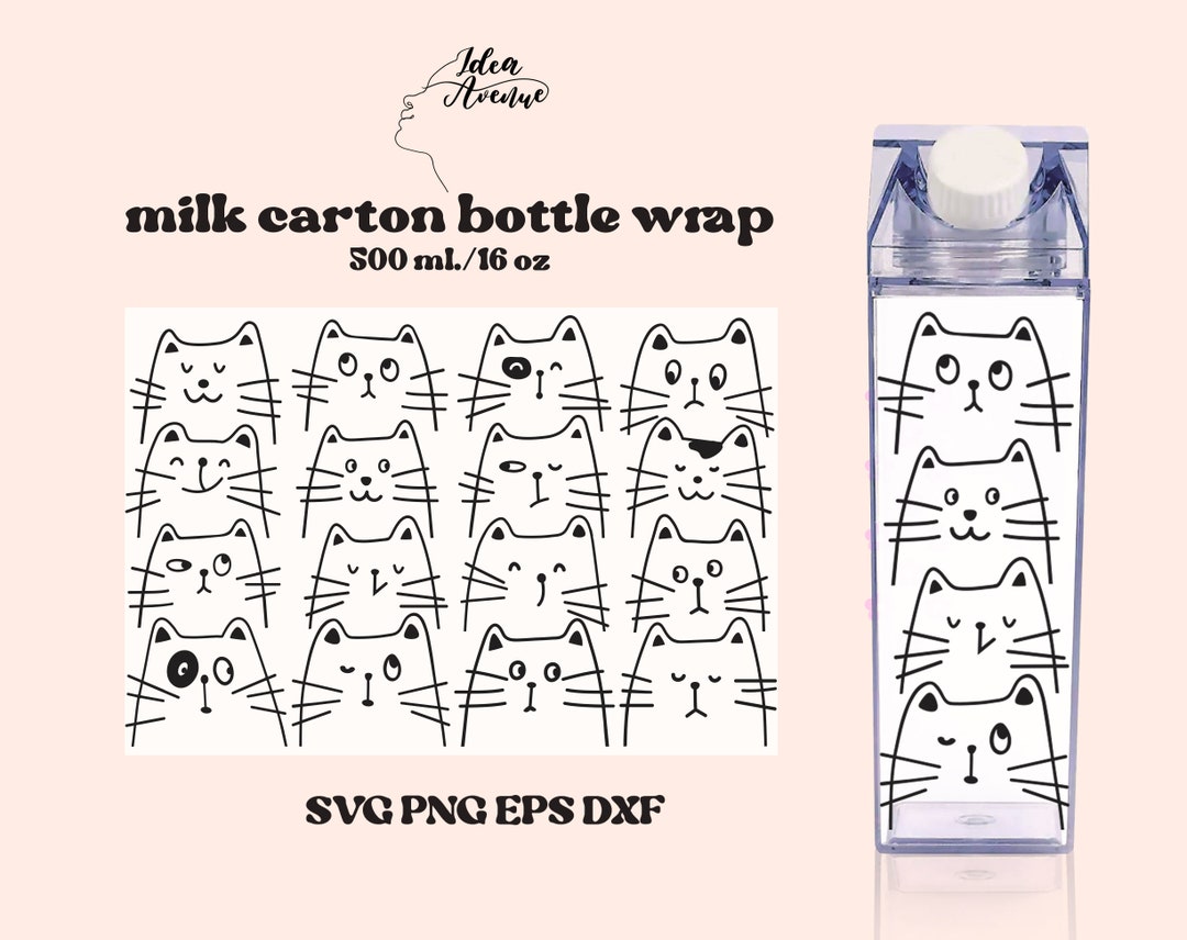 Cute Cat Milk Carton Bottle Wrap Svg Stack Cat Acrylic Water - Etsy