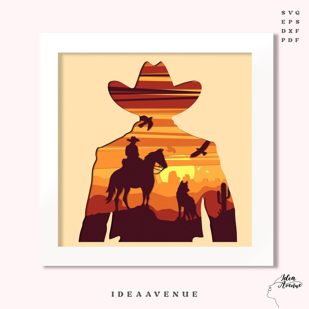 3D Cowboy Shadow Box, Layered Cowboy Papercut Lightbox Svg, 3d Papercut ...