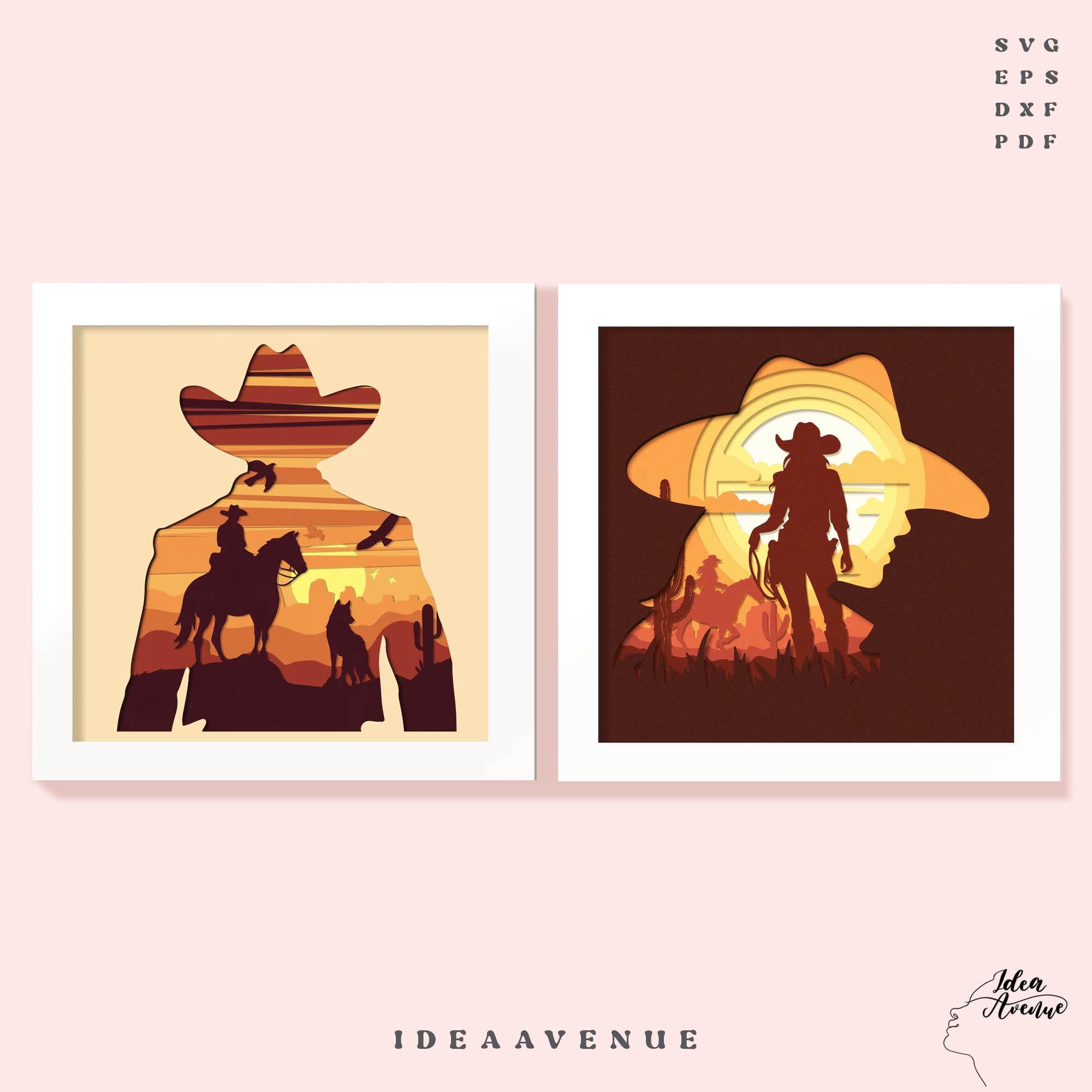 Western Cowboy Shadow Box SVG: Wild West Silhouette, Layered Paper Cut ...