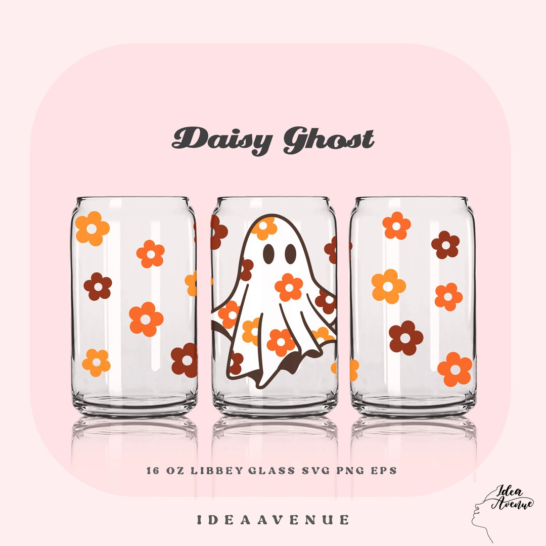 Daisy Ghost 16 Oz Can Glass Svg, Cute Ghost Halloween Svg, Thanksgiving ...