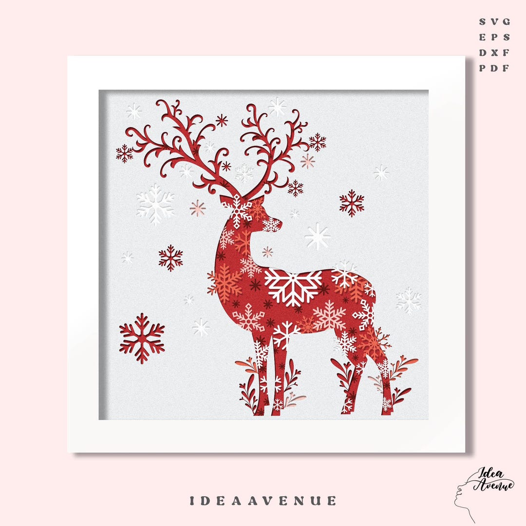 Christmas Reindeer Shadow Box SVG: 3D Paper Cut Lightbox (digital ...