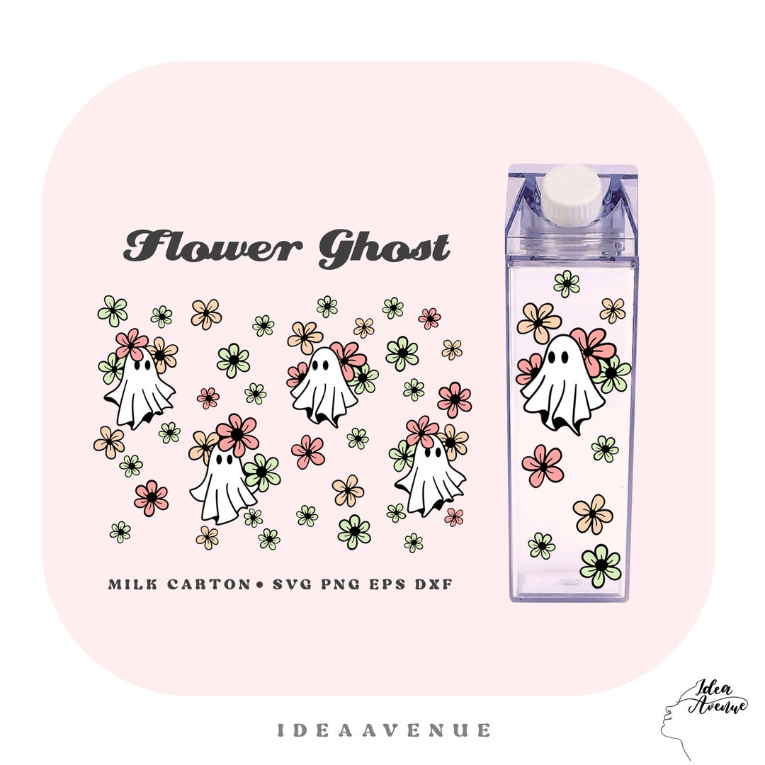 Flower Ghost Milk Carton Wrap: Halloween Water Bottle SVG PNG (digital ...