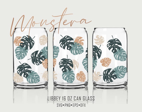 Monstera Can Glass Svg 16 Oz Can Glass Tropical Leaf Svg - Etsy