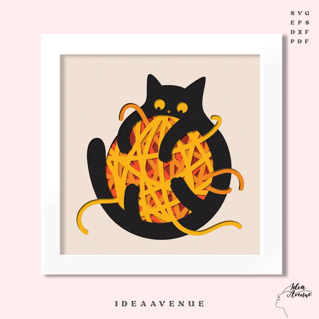 3D Cute Cat Shadowbox Svg, Layered Cat Papercut Lightbox Svg, Cat With ...